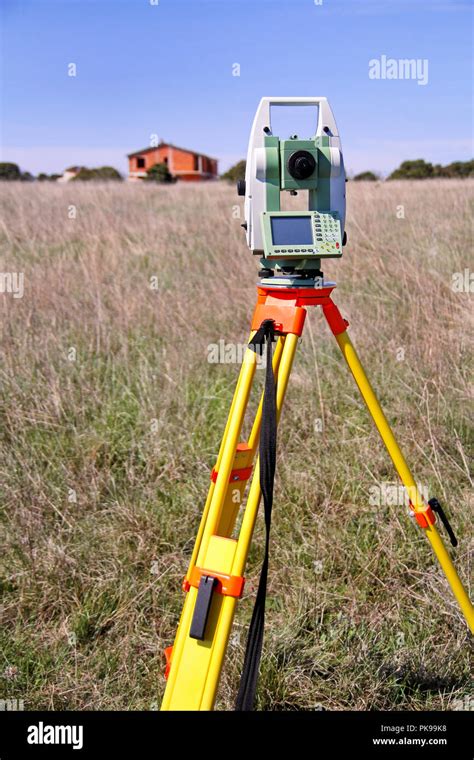 Total Station Survey Instrument Geodetic Device Fall Time Land Surveying Set In Field Modern