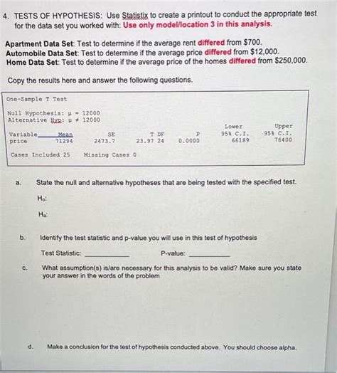 Solved 4 TESTS OF HYPOTHESIS Use Statistix To Create A Chegg Com