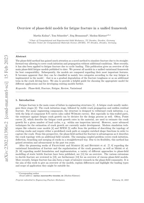 Pdf Overview Of Phase Field Models For Fatigue Fracture In A Unified Framework