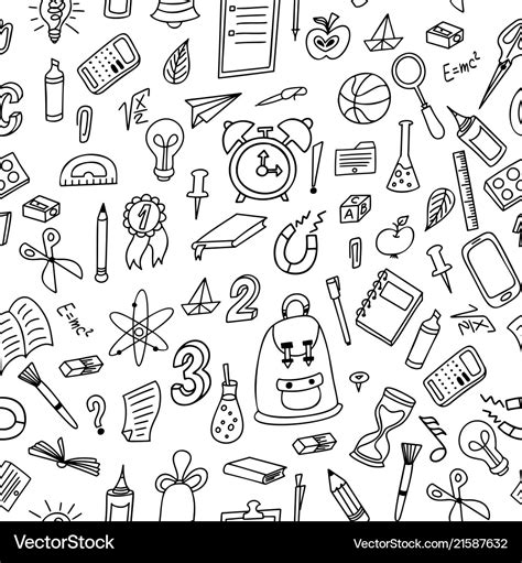 Doodle Seamless Background School Pattern Vector Image