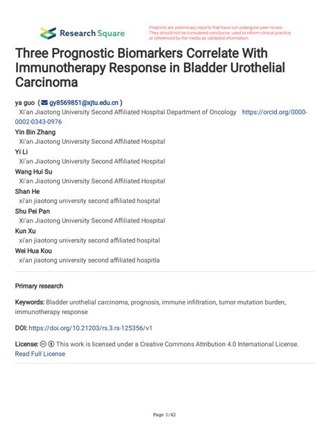 Pdf Three Prognostic Biomarkers Correlate With Immunotherapy Response In Bladder Urothelial
