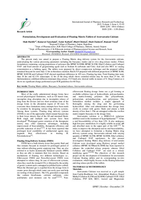Pdf Formulation Development And Evaluation Of Floating Matrix