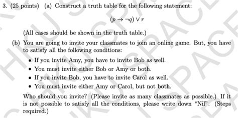 Solved Points A Construct A Truth Table For The Chegg