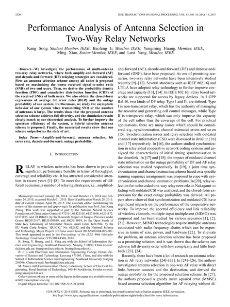 Pdf Performance Analysis Of Antenna Selection In Two Way Relay Networks