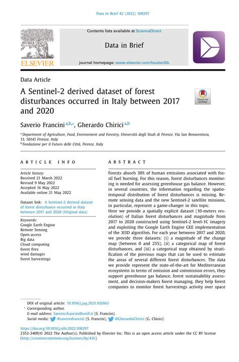 Pdf A Sentinel 2 Derived Dataset Of Forest Disturbances Occurred In Italy Between 2017 And 2020