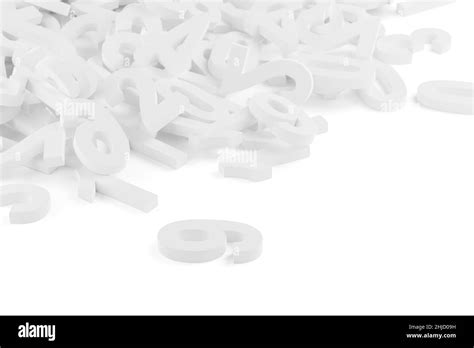 White Random Digit Numbers Heap Background Over White Background