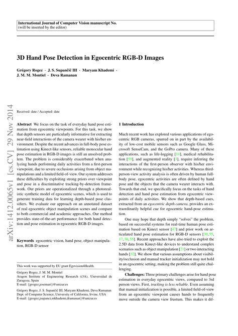 Pdf 3d Hand Pose Detection In Egocentric Rgb D Images