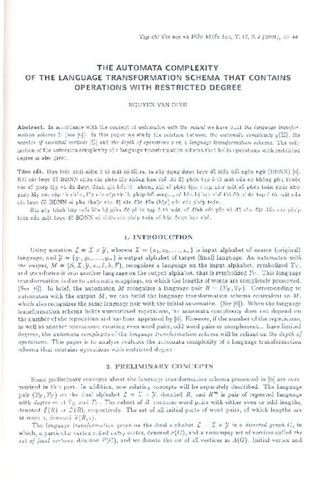 Pdf The Automata Complexity Of The Language Transformation Schema That Contains Operations