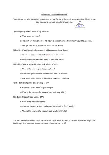 Compound Measures Questions Answers Teaching Resources