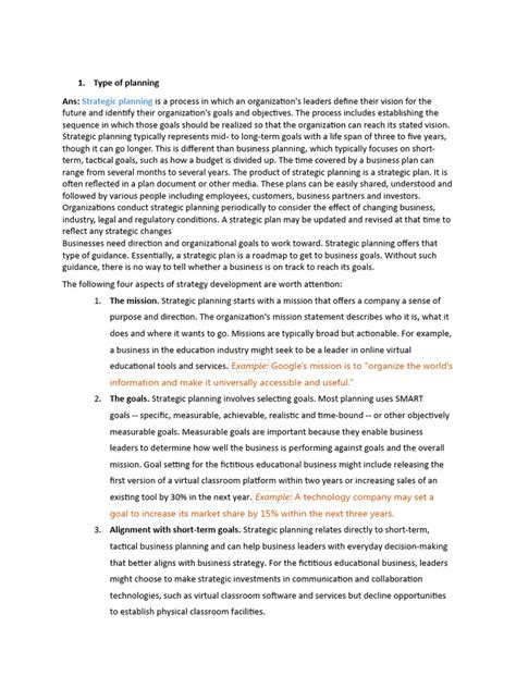 Notes Management Thoery And Practice Pdf Strategic Planning