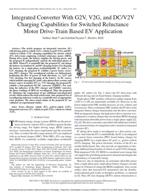Integrated Converter With G2v V2g And Dc V2v Charging Capabilities For Switched Reluctance Motor