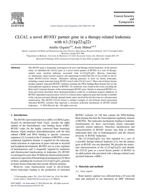 Pdf Clca2 A Novel Runx1 Partner Gene In A Therapy Related Leukemia