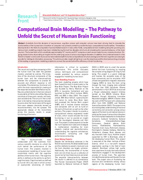 Pdf Computational Brain Modelling The Pathway To Unfold The Secret Of Human Brain Functioning