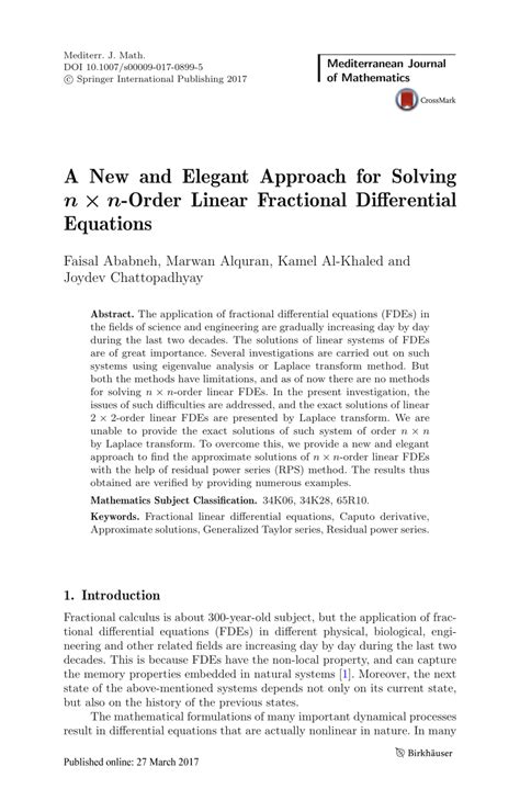 Pdf A New And Elegant Approach For Solving N×n Order Linear