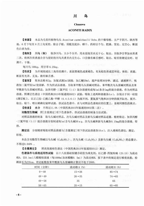 川乌 天津市中药饮片炮制规范 蒲标网