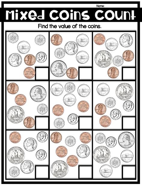 Counting Mixed Coins Free Worksheets