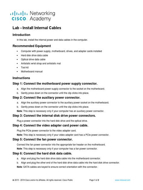Lab Install Internal Cables Pdf