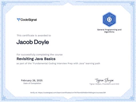 Jacob Doyle On Linkedin Course Certificate For Revisiting Java Basics
