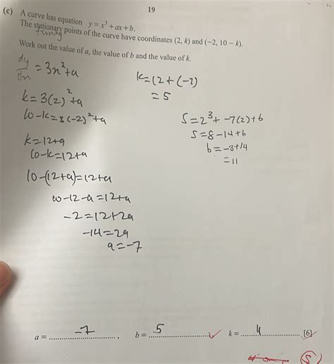 Solved 19 C A Curve Has Equation Y X 3 Ax B 2 10 K The Stationary Points Of The Curve Ha
