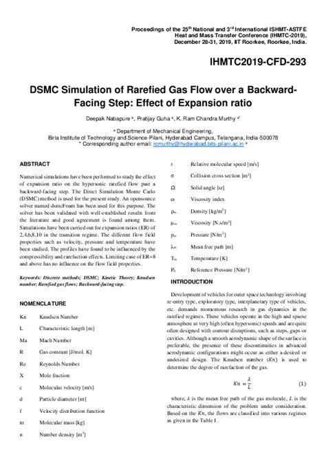 Pdf Dsmc Simulation Of Rarefied Gas Flow Over A Backward Facing Step Effect Of Expansion