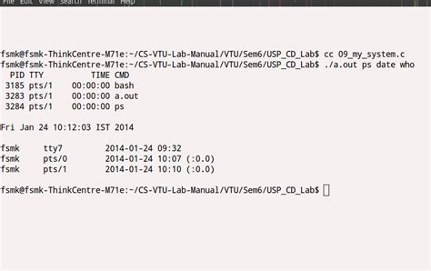 My System FSMK VTU CS Department Lab Manual For C Programming