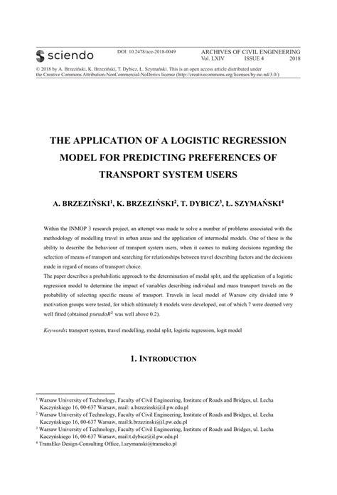 Pdf The Application Of A Logistic Regression Model For Predicting Preferences Of Transport