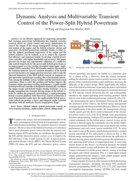 Dynamic Analysis And Multivariable Transient Pdf Hybrid Vehicle Engines