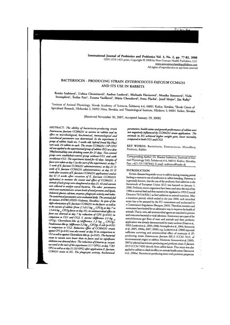 Pdf Bacteriocin Producing Strain Enterococcus Faecium Ccm4231 And Its Use In Rabbits