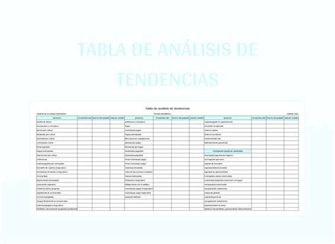 Plantilla De Formato Excel Tabla De Análisis De Tendencias Y Hoja De