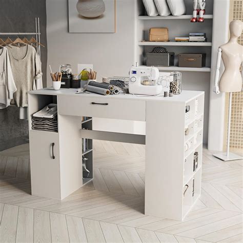 Craft Table With Storage Artwork Sewing Table 14 Large And Small Storage Compartments