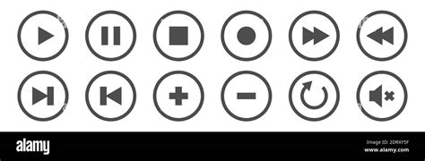 Media Player Buttons Control Icons Set Play Stop Pause And Rewind Elements On White