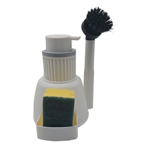 Комплект кухненски диспенсър четка гъба поставка за гъби бял 3358 Emag Bg