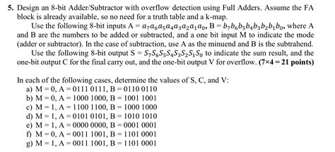 solved design an 8 bit adder subtractor with overflow