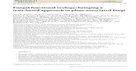Pdf Fungal Functional Ecology Bringing A Trait‐based Approach