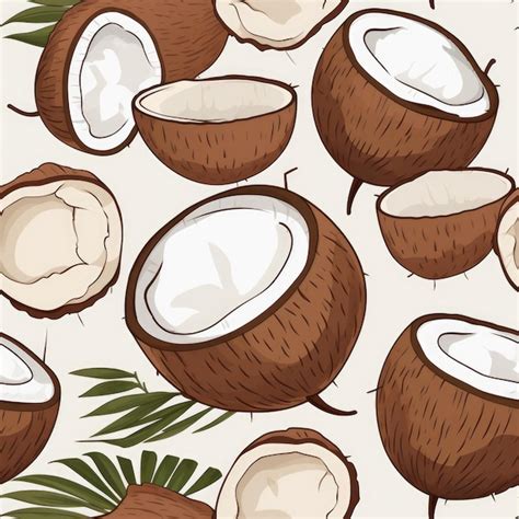 Premium Ai Image Coconut Brown Hard Tropical Seamless Pattern