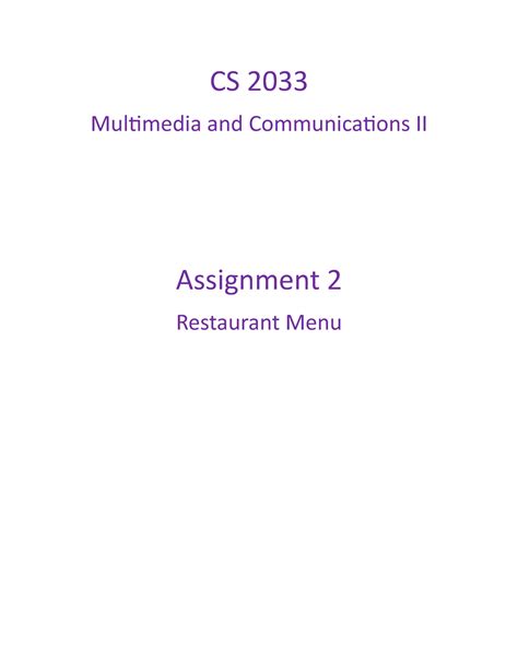 Cs2033 Assignment 2 Cs 2033 Multimedia And Communications Ii