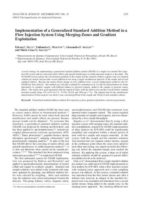 Pdf Implementation Of A Generalized Standard Addition Method In A Flow Injection System Using