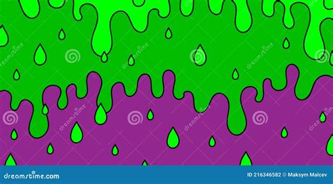 Dripping Green Slime With Blobs Seamless Border Pattern Vector Illustration
