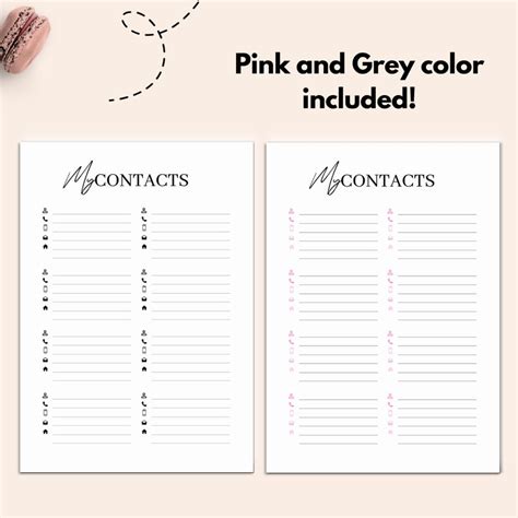 Printable Contacts Page Address Book Contact Book Printable Etsy