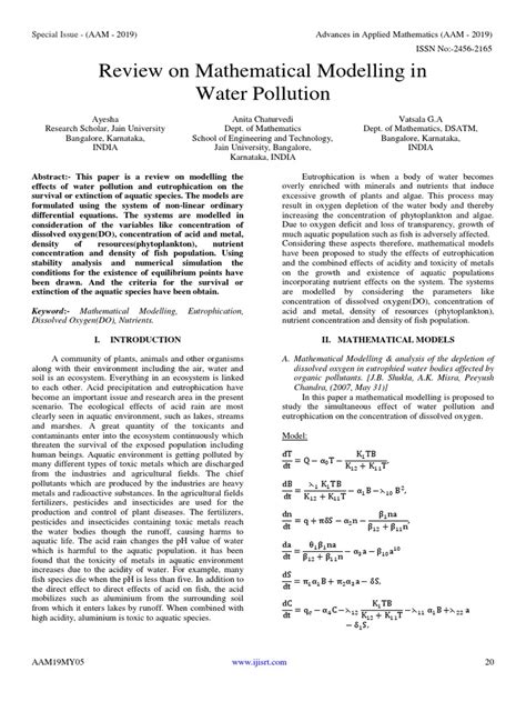 Review On Mathematical Modelling In Water Pollution Pdf