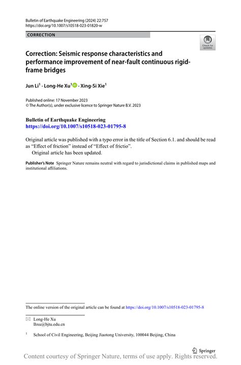 Correction Seismic Response Characteristics And Performance Improvement Of Near Fault