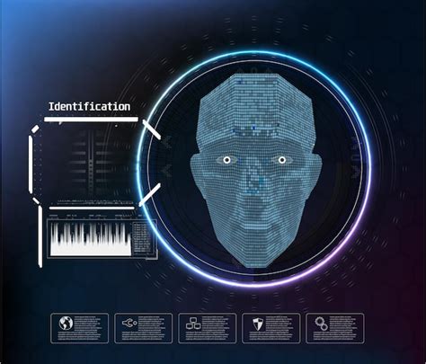 얼굴 디지털 인식 Id는 안전한 액세스 초록에 대한 생체 인식 스캔에 직면합니다 프리미엄 벡터