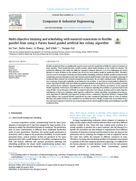 Pdf Multi Objective Lotsizing And Scheduling With Material Constraints In Flexible Parallel