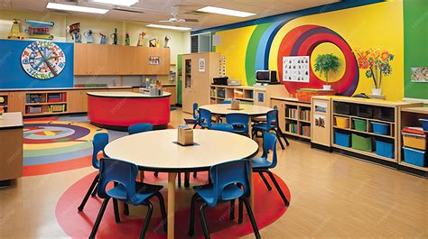 Premium Ai Image A Vibrant And Inviting Classroom Filled With Colorful Tables And Chairs