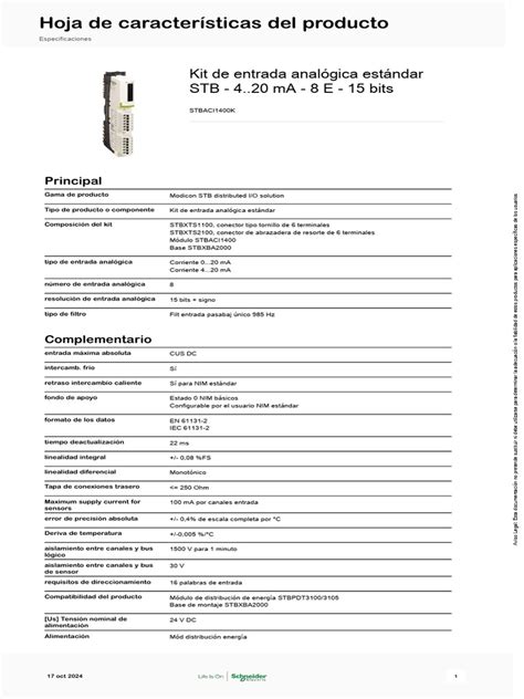 Schneider Electric Modicon Stb Stbaci1400k Pdf Ingenieria Eléctrica Electrónica