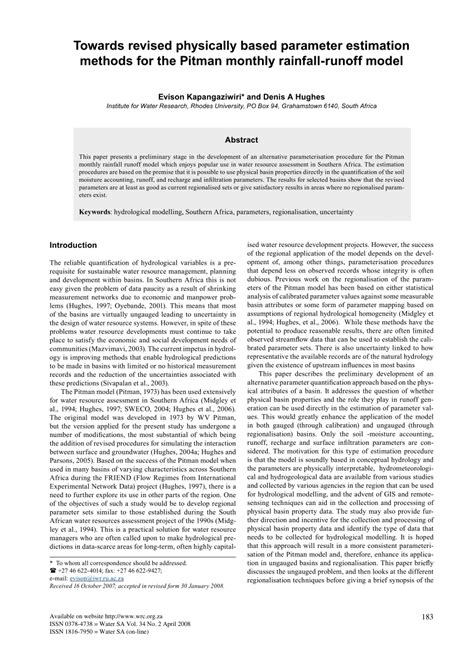 Pdf Revised Physically Based Parameter Estimation Methods For The Pitman Monthly Rainfall
