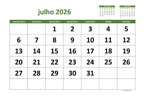 Calendário Julho 2026