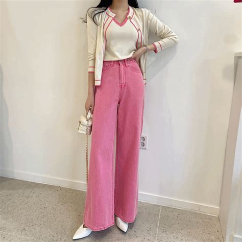 럽인업 연한 핑크 와이드 데님 팬츠