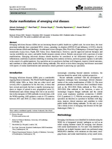 Pdf Ocular Manifestations Of Emerging Viral Diseases