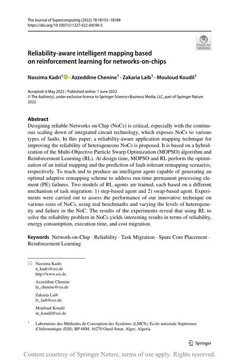 Reliability Aware Intelligent Mapping Based On Reinforcement Learning For Networks On Chips